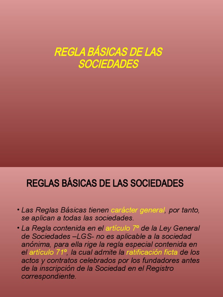 Reglas fundamentales de las sociedades: aspectos generales de la constitución, personalidad ...