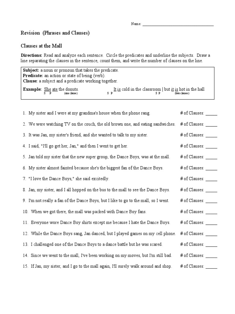 Clauses Worksheet | PDF | Clause | Subject (Grammar)