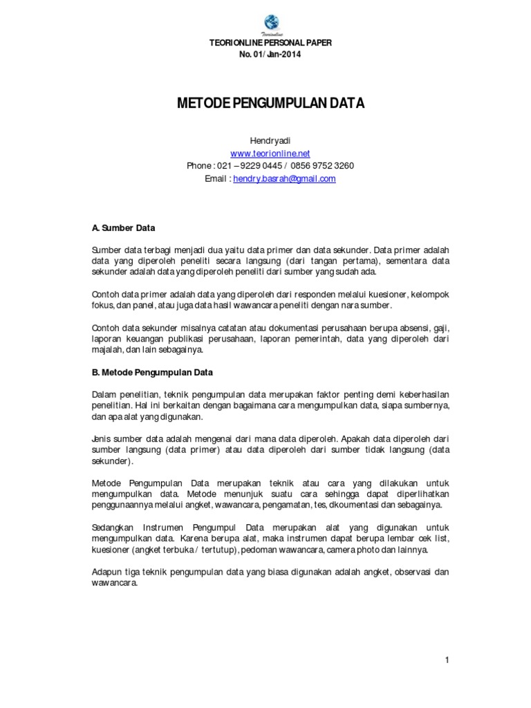 Metode Pengumpulan Data dalam Penelitian | PDF