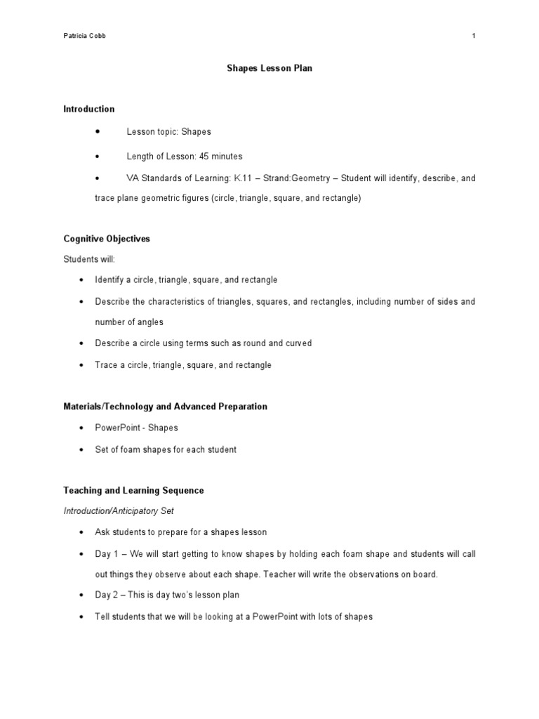 Shapes Lesson Plan | PDF
