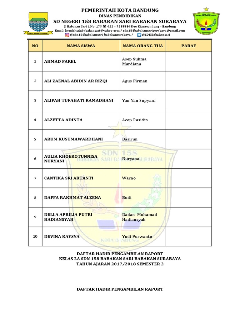 DAFTAR HADIR Pengambilan Raport 2 | PDF