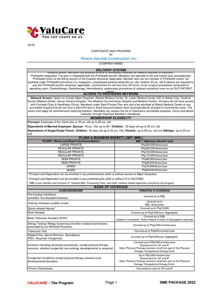 Sme Package Summary of Benefits (2305843009215646953) | PDF | Hospital ...