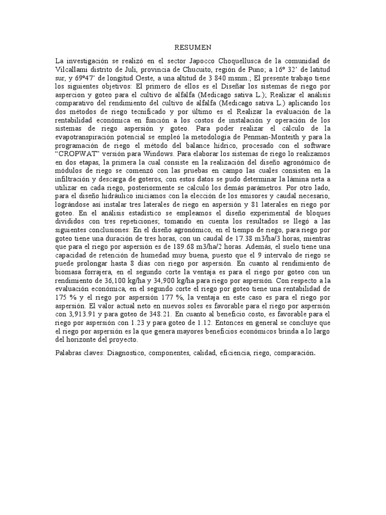 TRABAJO | PDF | Tasa interna de retorno | Riego