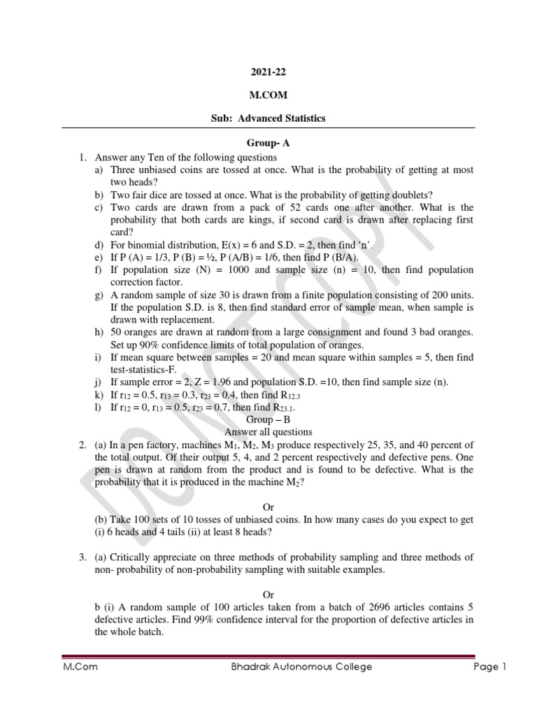 Statistics Questions and Answers | PDF | Standard Error | Sampling ...