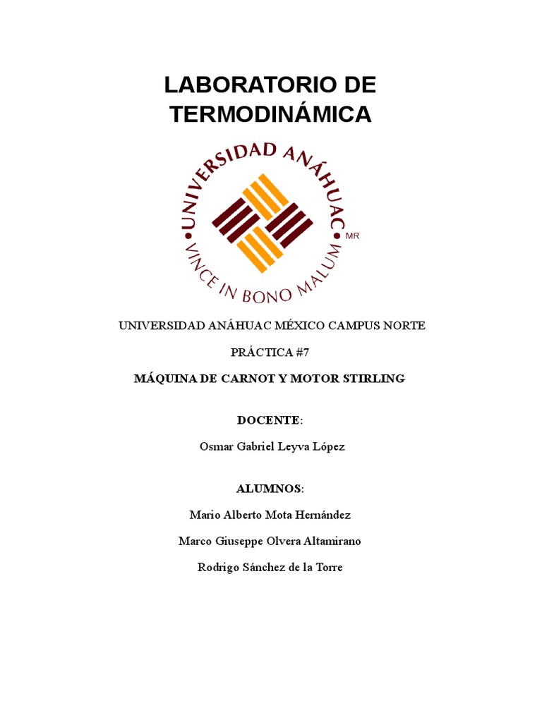 Práctica 7 Termo - Máquina de Carnot y Motor Stirling | PDF | Termodinámica | Ingeniería mecánica