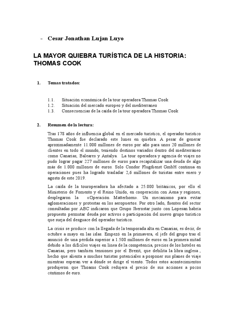 Quiebra histórica de Thomas Cook | PDF | Euro | Economias