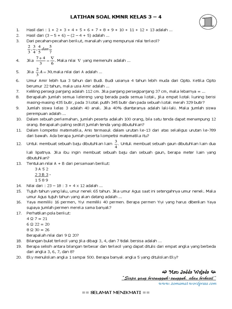Latihan Soal KMNR Kelas 3-4 - 1 | PDF