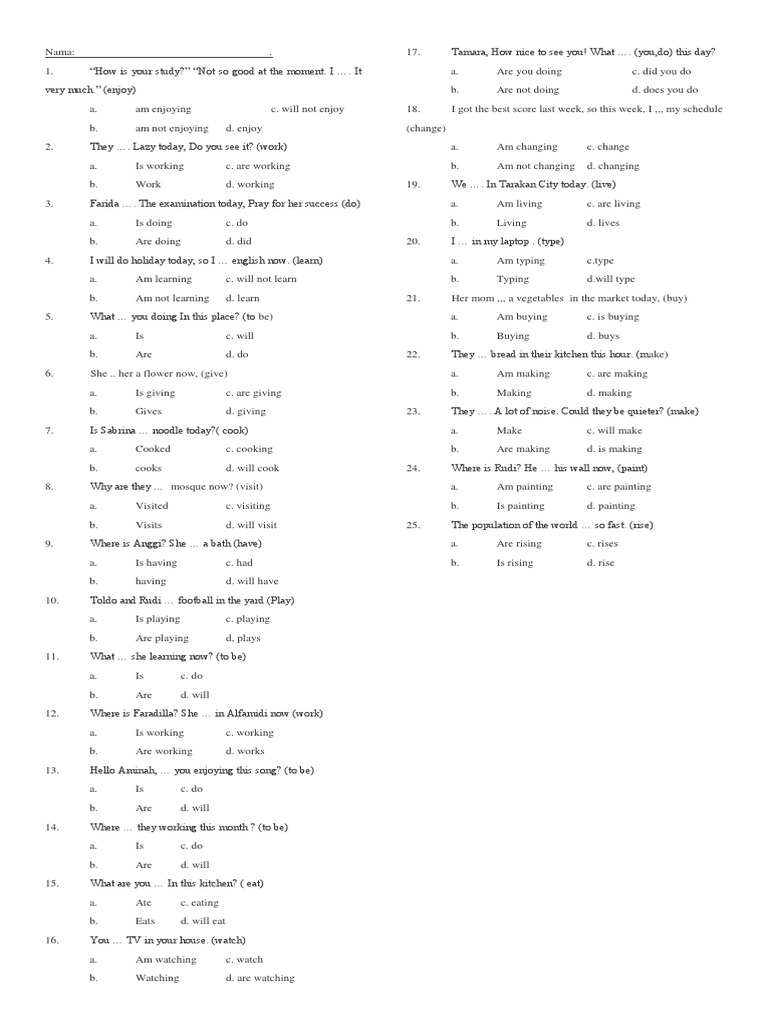 Soal Present Continuous Tense | PDF