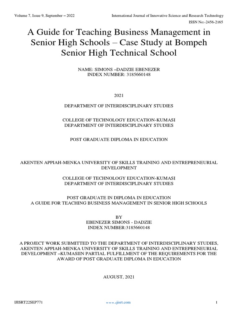 Teaching Business Management at Bompeh SHS | PDF | Teaching Method ...