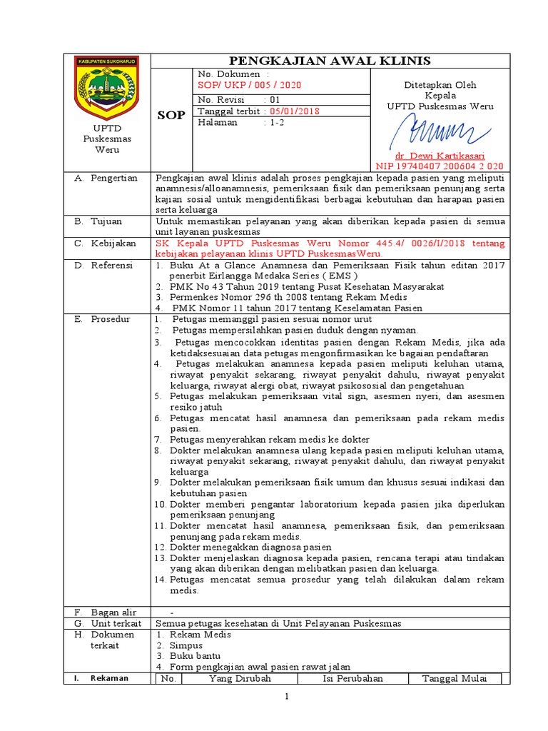 Sop Kajian Awal Klinis | PDF | Sains & Matematika