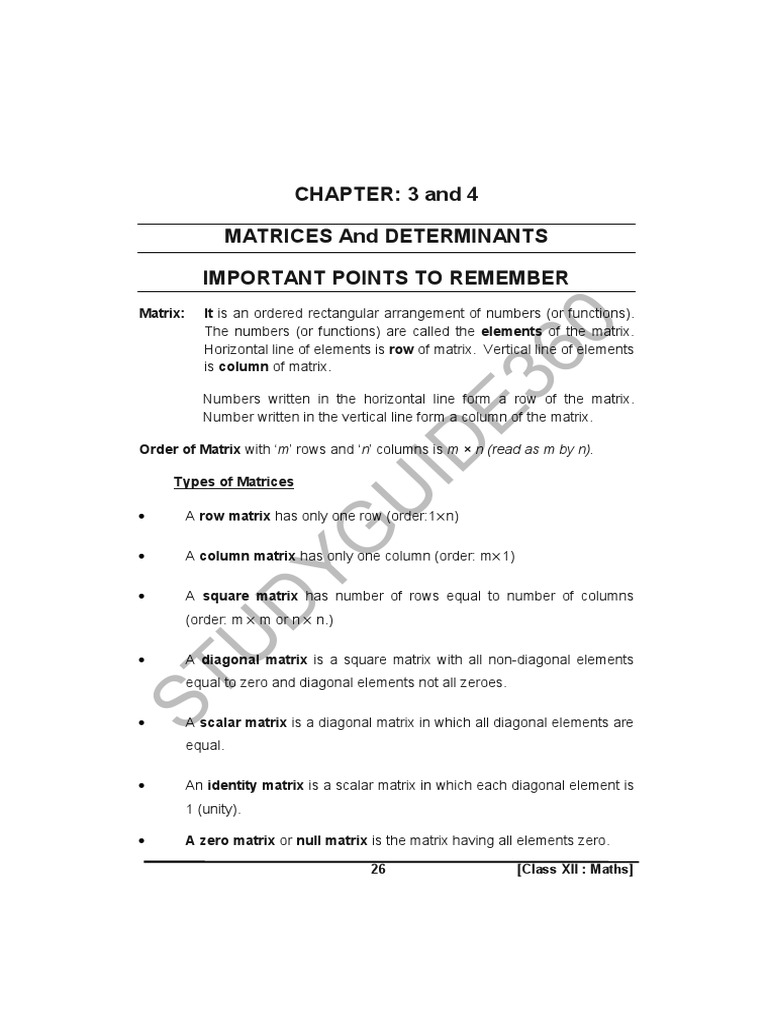 Studyguide360: CHAPTER: 3 and 4 Matrices and Determinants Important ...