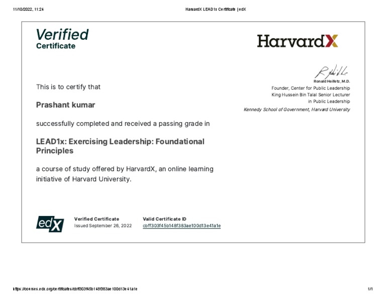 HarvardX LEAD1x Certificate - Edx | PDF