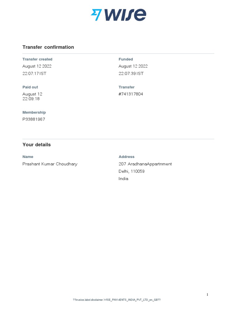 Wise Invoice Format
