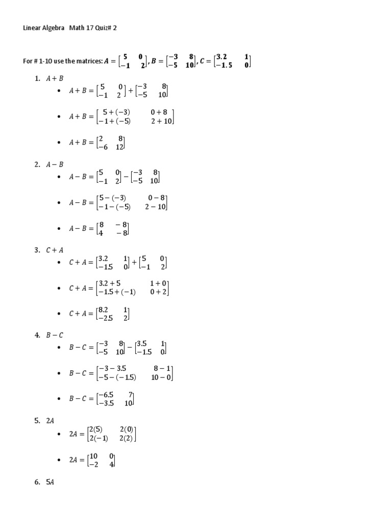 Linear Algebra Quiz | PDF | Linear Algebra | Functions And Mappings
