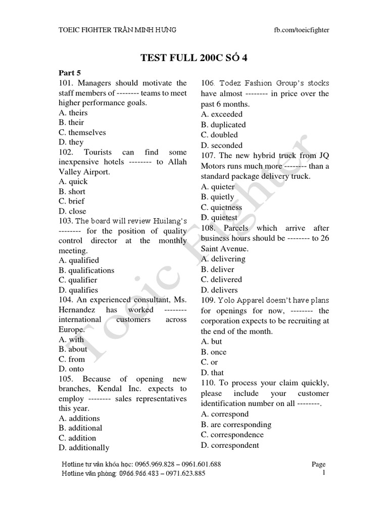 TOEIC Practice Test Part 5 & 6 | PDF