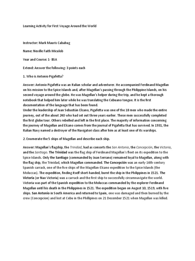 Learning Activity For First Voyage Around The World | PDF | Spain | Age ...