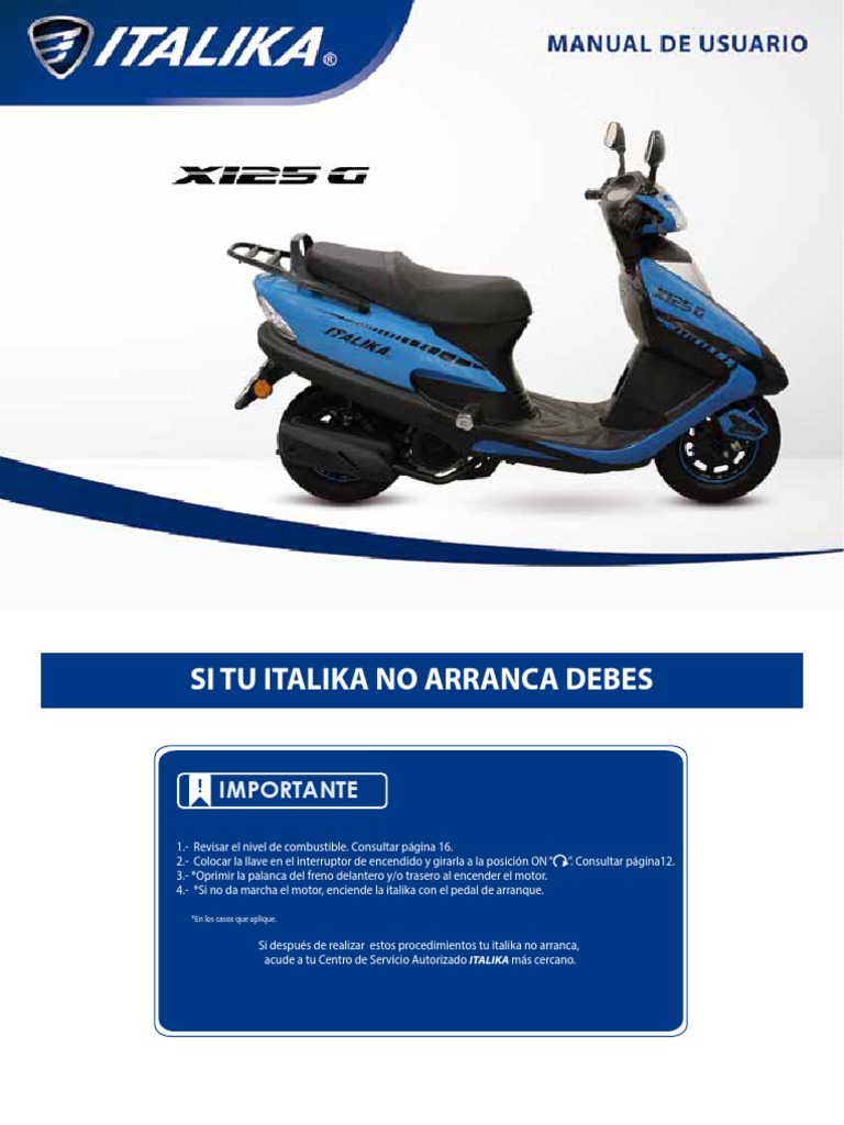 Guía de Uso y Mantenimiento Italika XS125 | PDF | Bienes manufacturados ...