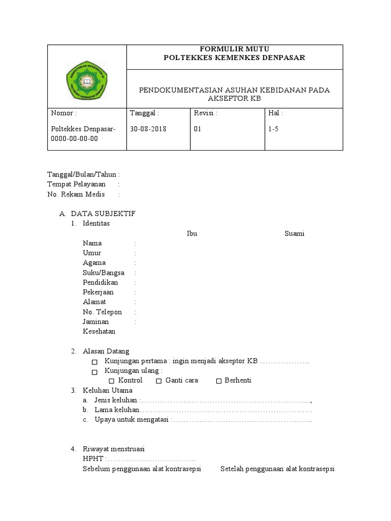 Form Dokumentasi Askeb KB | PDF