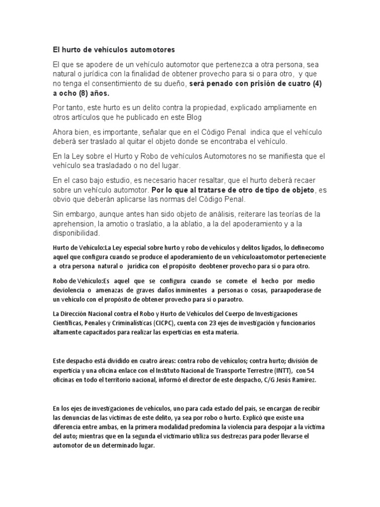 Qué Es El Robo y Hurto de Vehículos | PDF | Robo | Robo Qué Es El Robo y Hurto de Vehículos | PDF | Robo | Robo