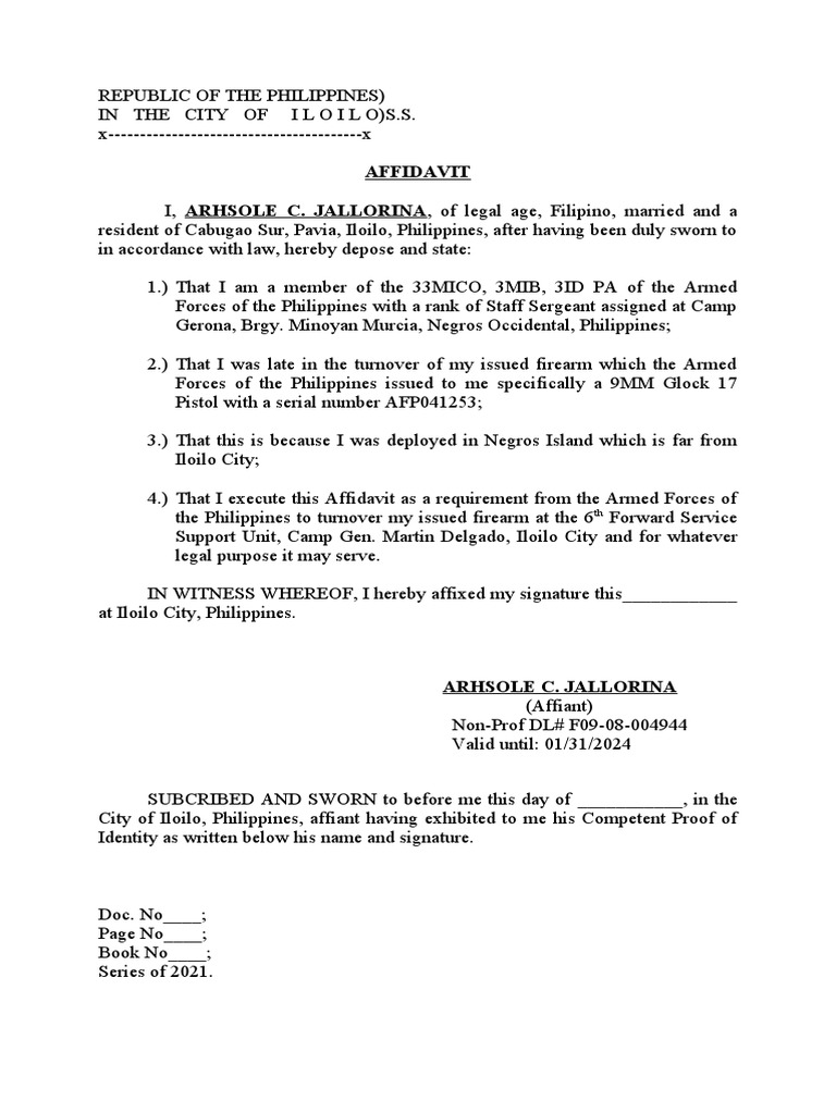 Affidavit of Delayed Turnover - AFP | PDF