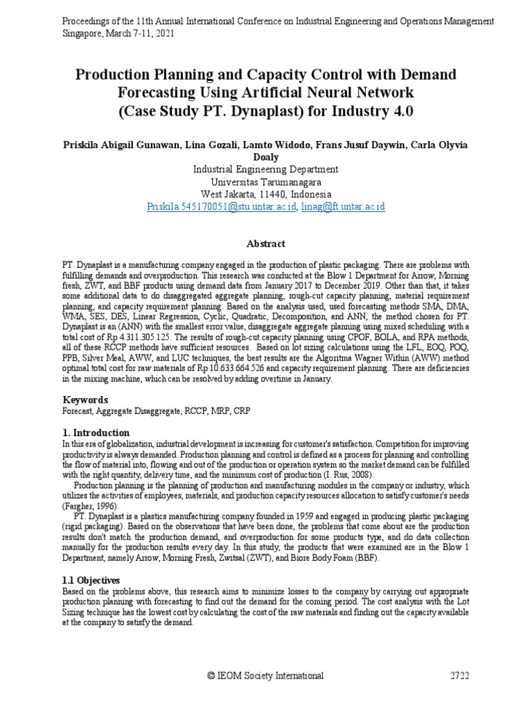 Production Planning and Capacity Control With Demand Forecasting Using Artificial Neural Network ...