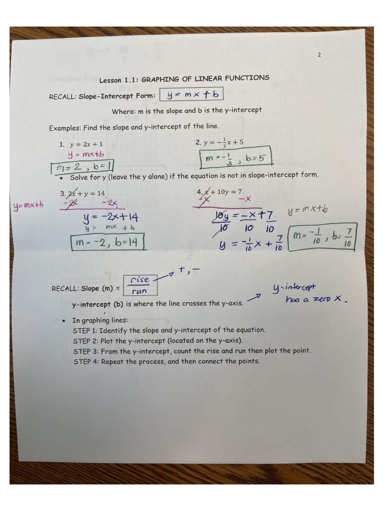 Lesson 1.1 Graphing Linear Functions | PDF