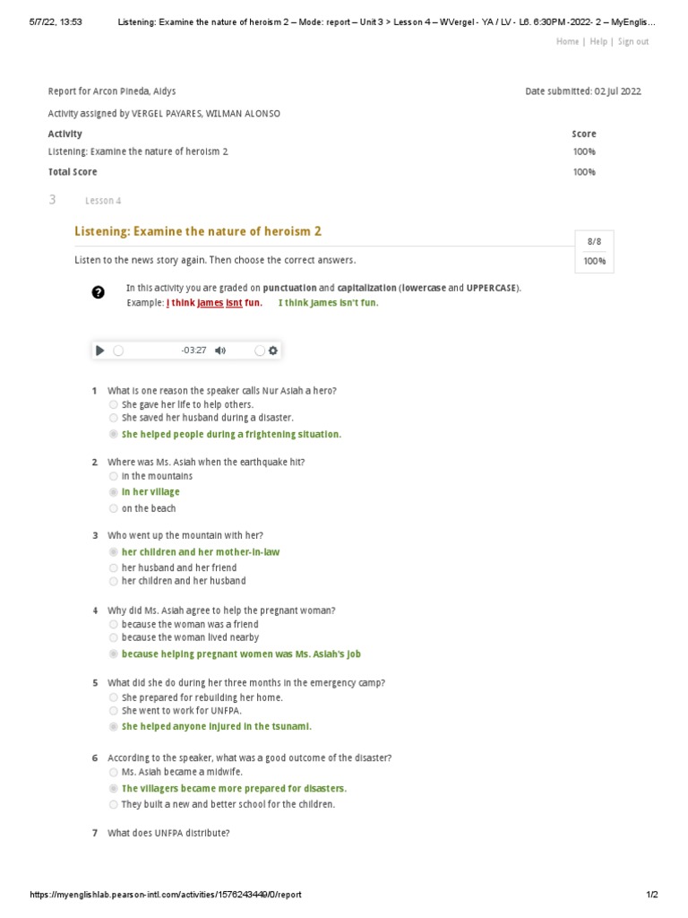 Listening - Examine The Nature of Heroism 2 - Mode - Report - Unit 3 - Lesson 4 - WVergel - YA ...