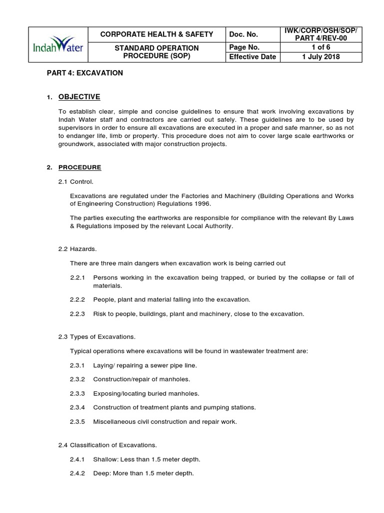 Guidelines for Conducting Excavation Work Safely: Procedures for ...