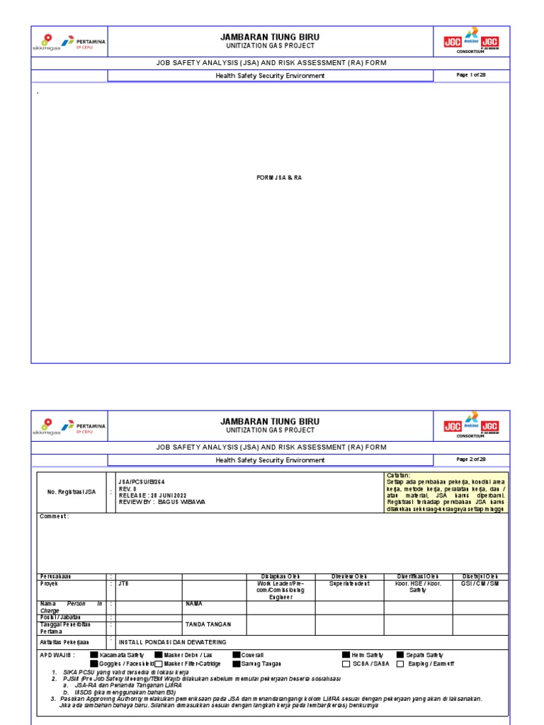 (Jsa-Pcsu-B - 000) Install Pondasi Dan Dewatering Jawa Ekpress Indogas | PDF