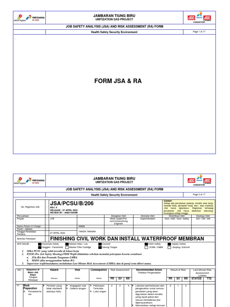 (Jsa-Pcsu-B-206) Jsa Finishing Civil Work Dan Install Waterproof Membrane | PDF