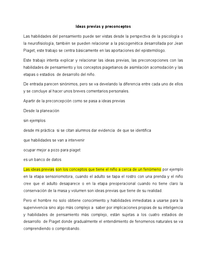Ideas Previas y Preconceptos | Descargar gratis PDF | Pensamiento ...