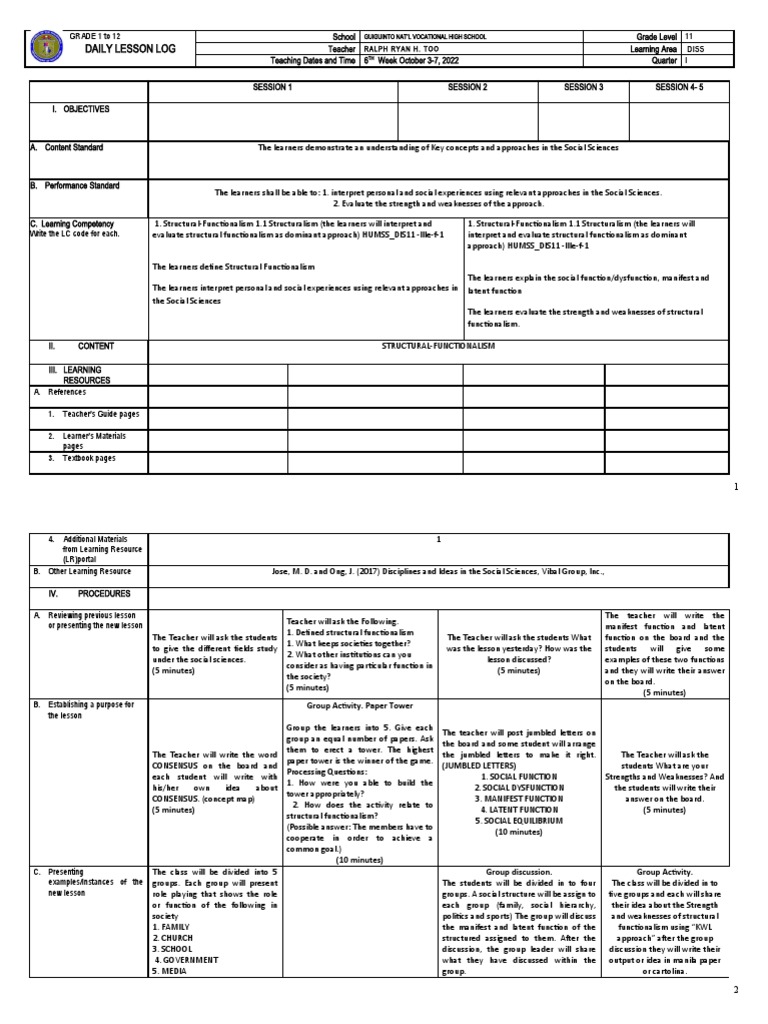 DLL - Week 6 | PDF | Teachers | Learning