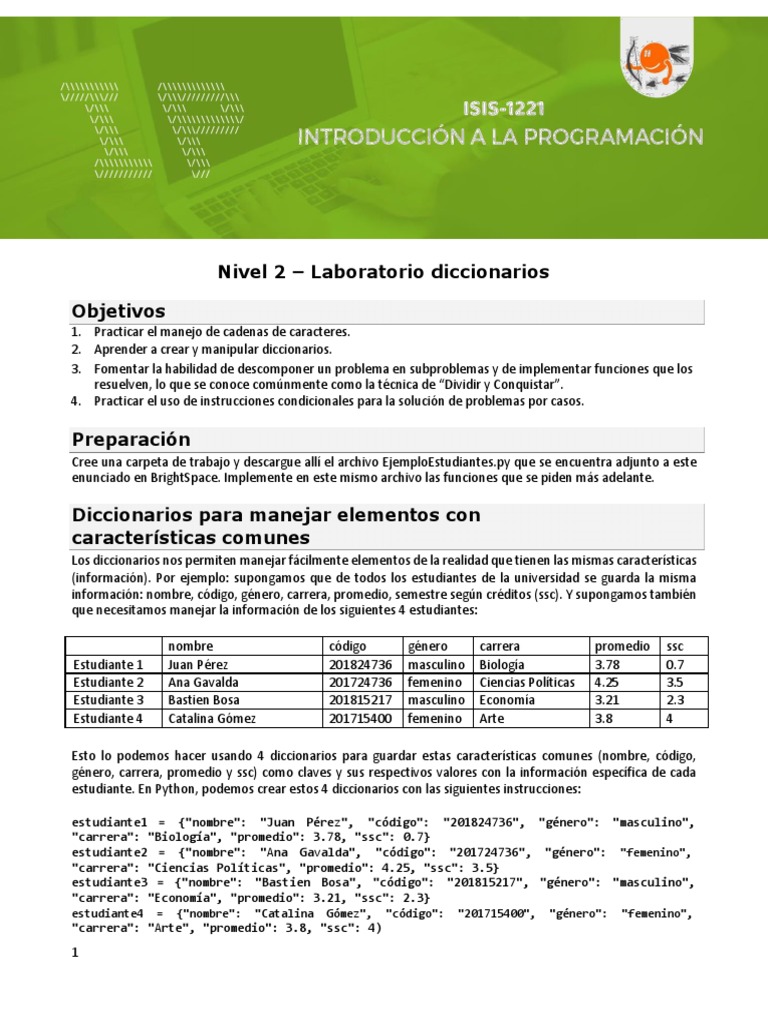 Nivel 2 - Laboratorio Diccionarios Objetivos | PDF | Ingeniería Informática | Desarrollo de software