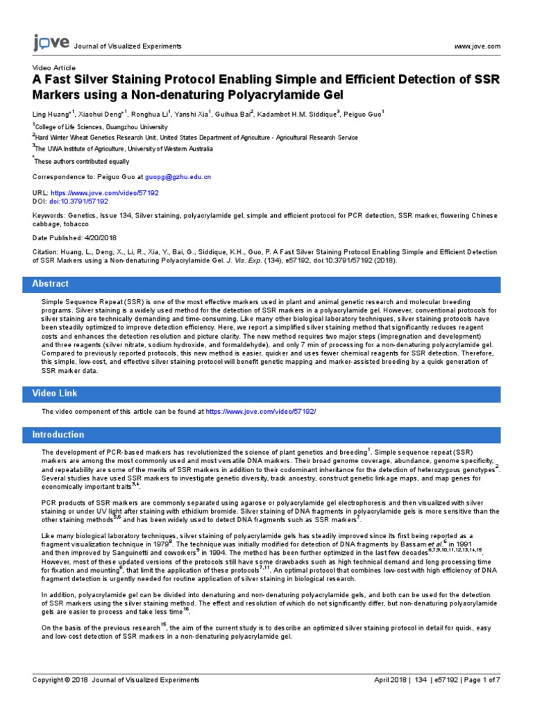 A Fast Silver Staining Protocol Enabling Simple and Efficient Detection ... A Fast Silver Staining Protocol Enabling Simple and Efficient Detection ...