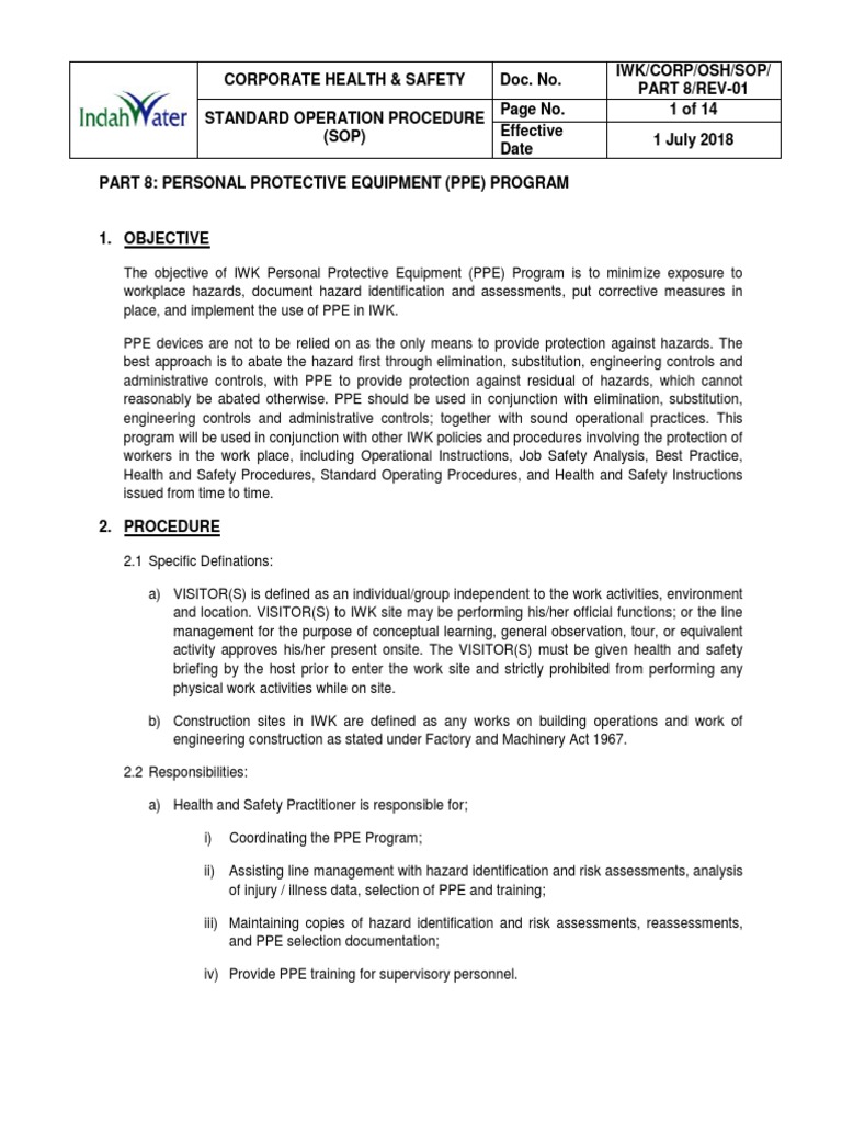 Part 8 Personal Protective Equipment (Ppe) Program | PDF | Personal ...