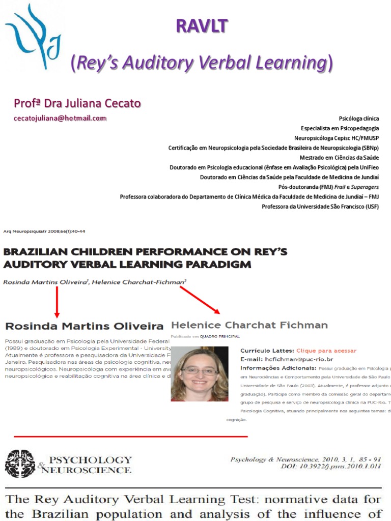 Aula 2 - RAVLT e Rey | PDF | Aprendizado | Memória