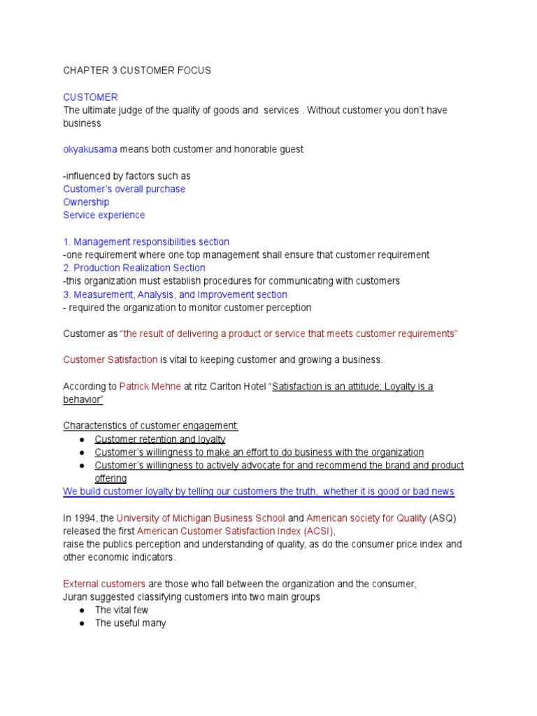 Chapter 3 Customer Focus | PDF | Customer Satisfaction | Customer Relationship Management