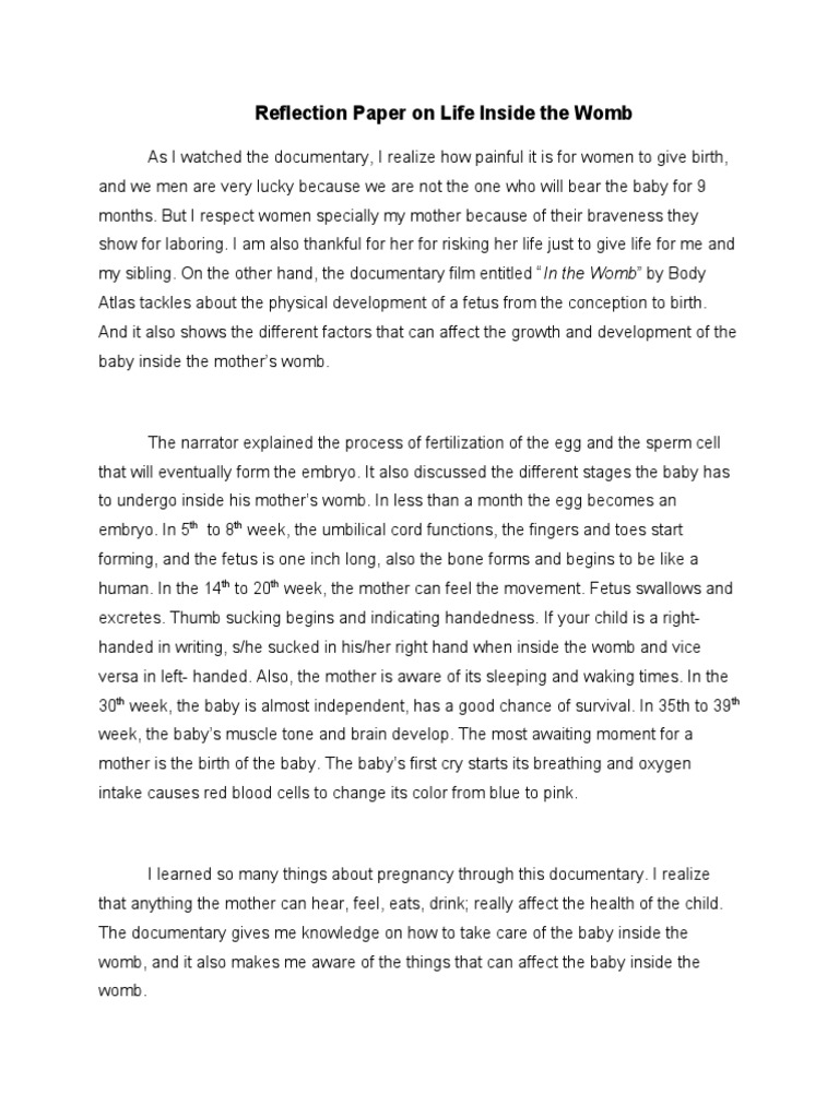 Reflection Paper On Life Inside The Womb | PDF