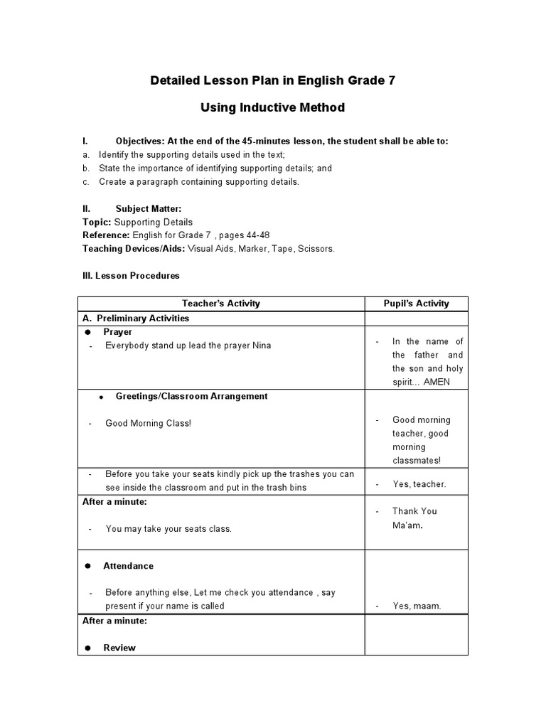 Lesson Plan - Inductive | PDF | Feedback | Experience