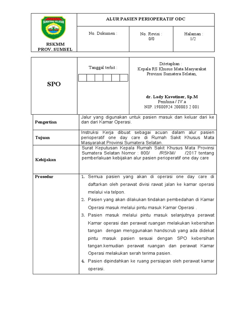 Sop Alur Pasien Perioperatif Odc | PDF