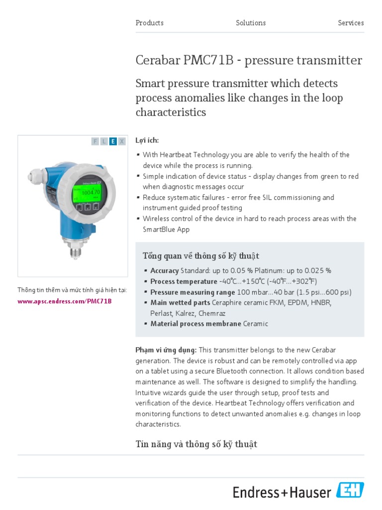 Endress-Hauser Cerabar PMC71B VI | PDF | Pressure Measurement ...