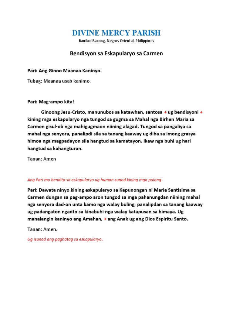 Bendisyon Sa Eskapularyo Sa Carmen | PDF
