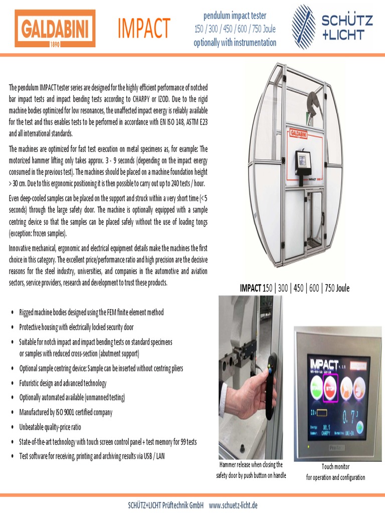 Pendulum Impact Tester Specifications | PDF | Manufactured Goods