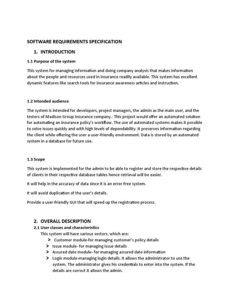 Software Requirements Specification: 1.1 Purpose of The System | PDF | Computer Network | World ...