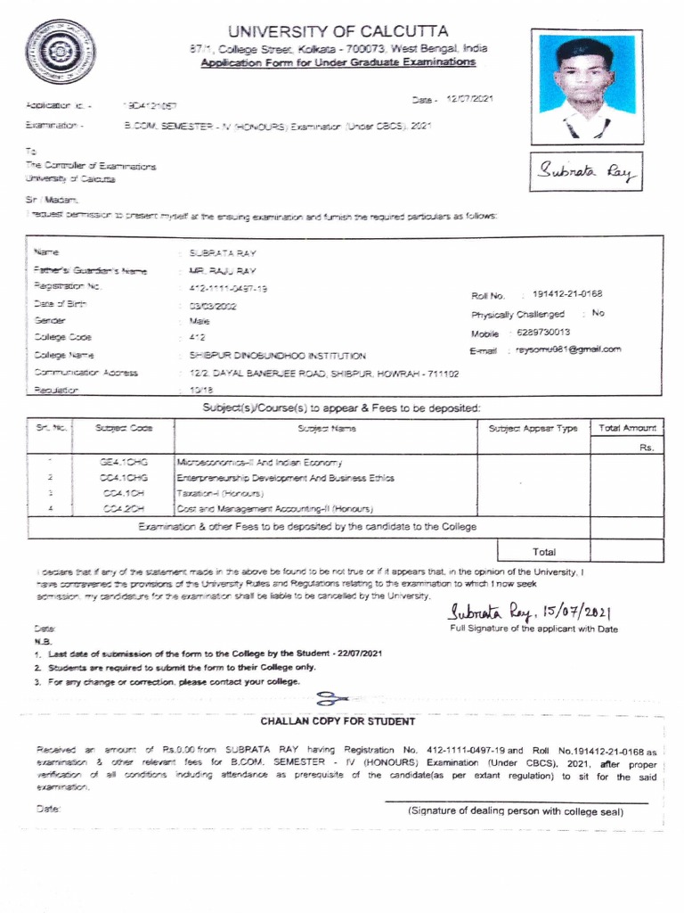 Cu Roll No. 191412 21 0168 - Name Subrata Ray | PDF