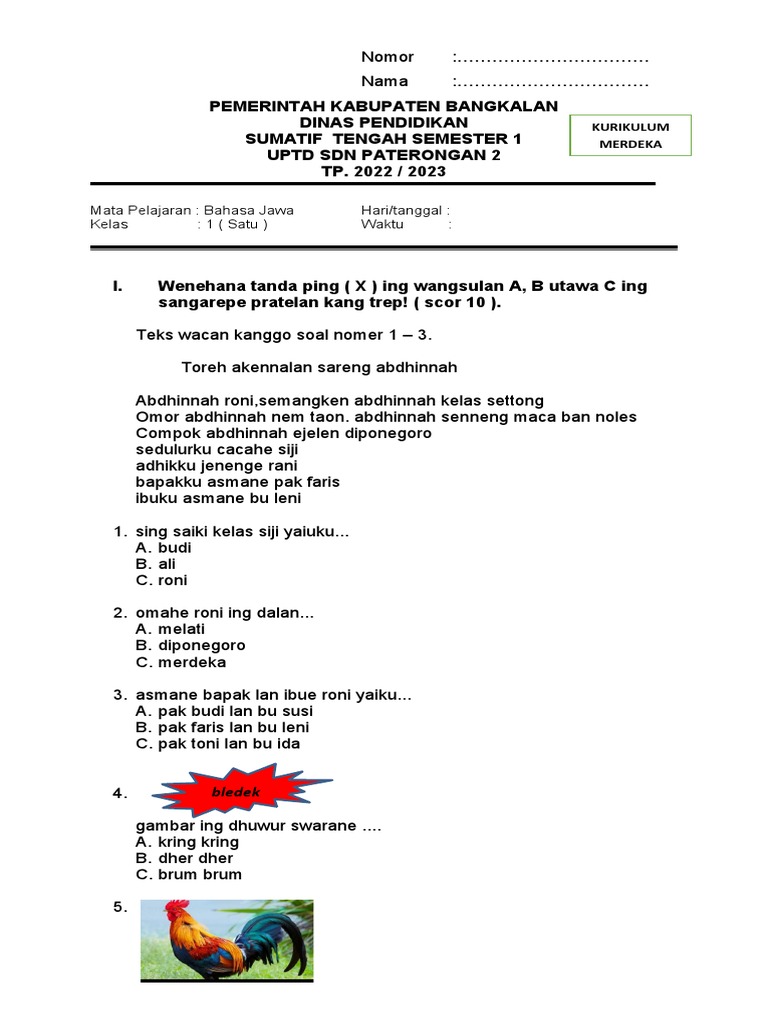 STS Bahasa Jawa Kelas 1 | PDF