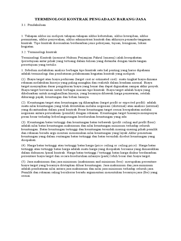 Terminologi Kontrak Pengadaan Barang Jasa | PDF