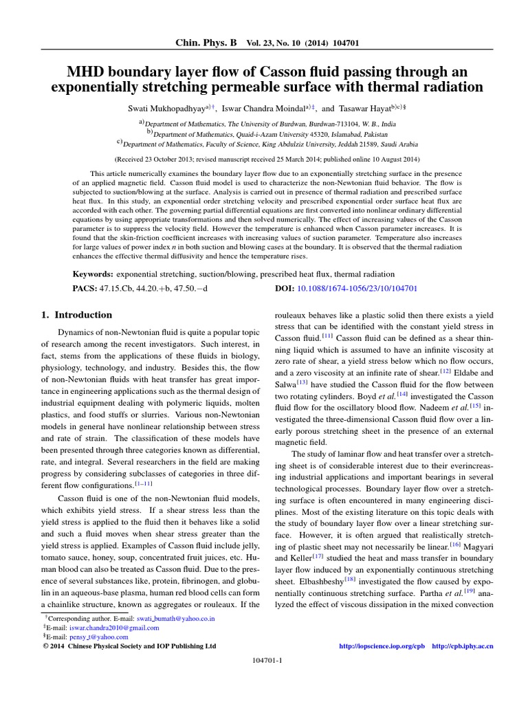 Mhd Boundary Layer Flow Of Casson Fluid Passing Through An Exponentially Stretching Permeable
