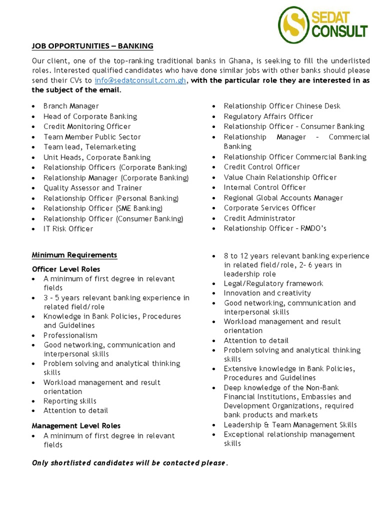 Job Opportunities - Banking Sector | PDF | Banks | Leadership
