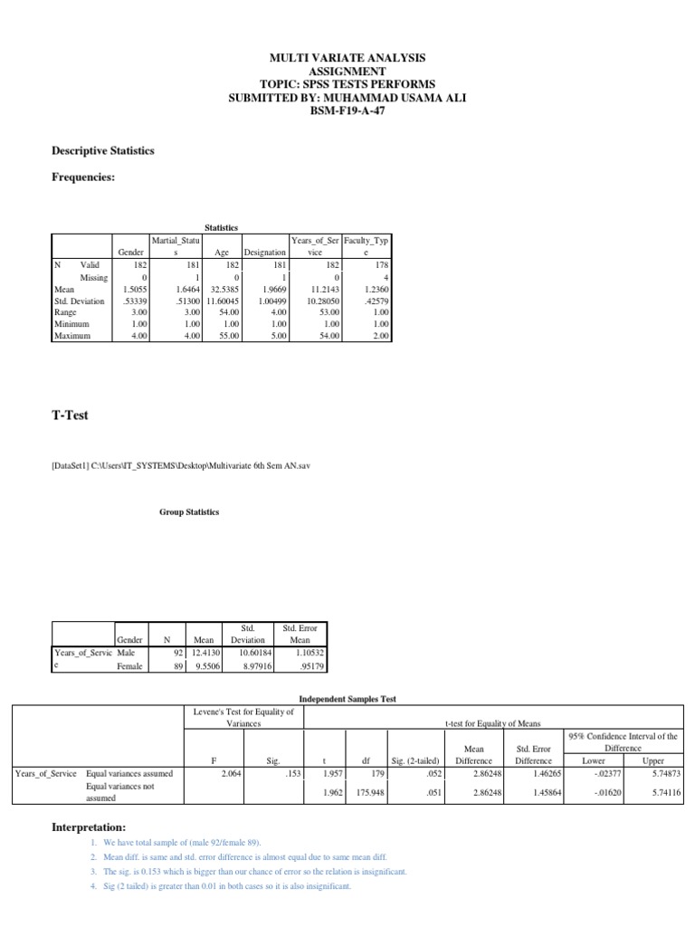 Multivariate Analysis Assignment Findings Pdf Errors And Residuals